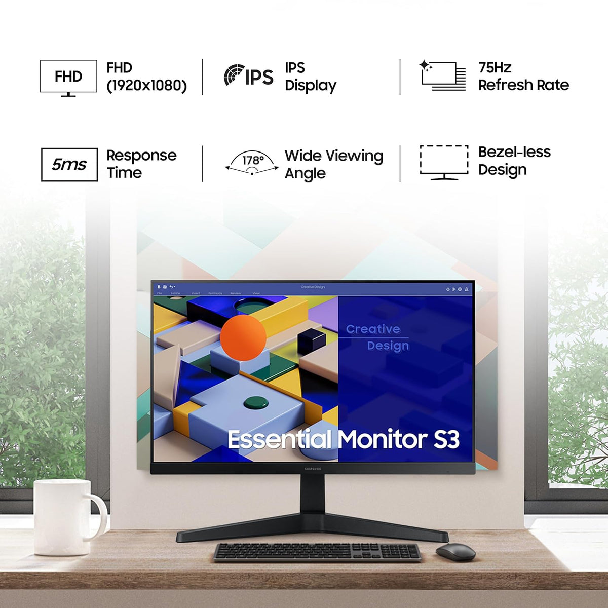 Samsung LS22C310EAWXXL Full HD Flat Monitor 22" IPS Panel, Bezel less ...
