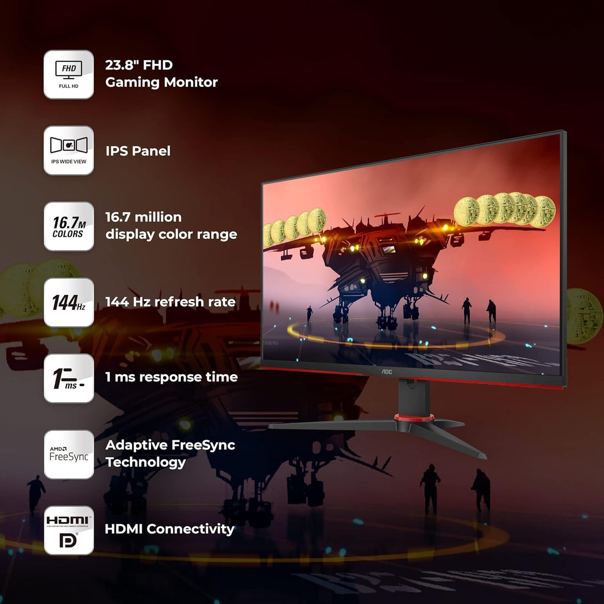 AOC 24G2E5 24" Gaming LCD Monitor with IPS Full HD, HDR, Tilt Adjustme ...