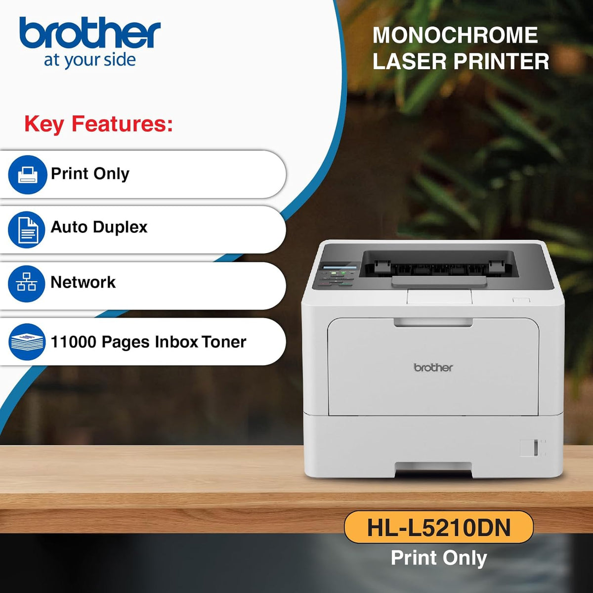 Brother HL-L5210DN Auto Duplex Laser Monochrome Printer, 48 PPM (High ...