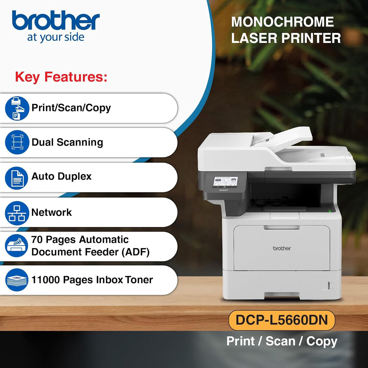 Brother DCP-L5660DN Auto Duplex Laser Printer, 48 PPM, Dual Scanning ...