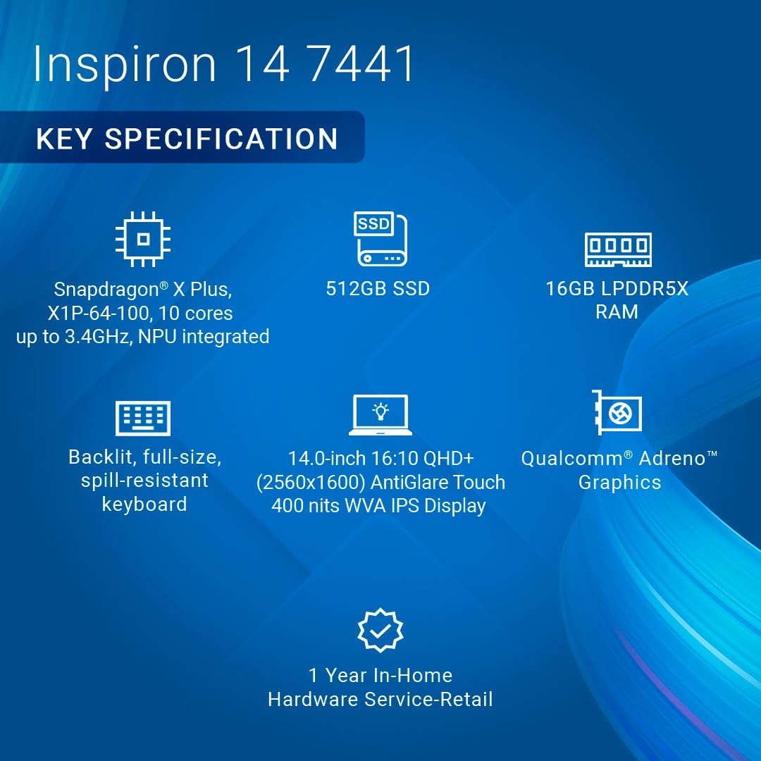 Dell 7441 Plus Snapdragon X Plus X1P-64-100 10C /16GB LPDDR5X / 512GB ...