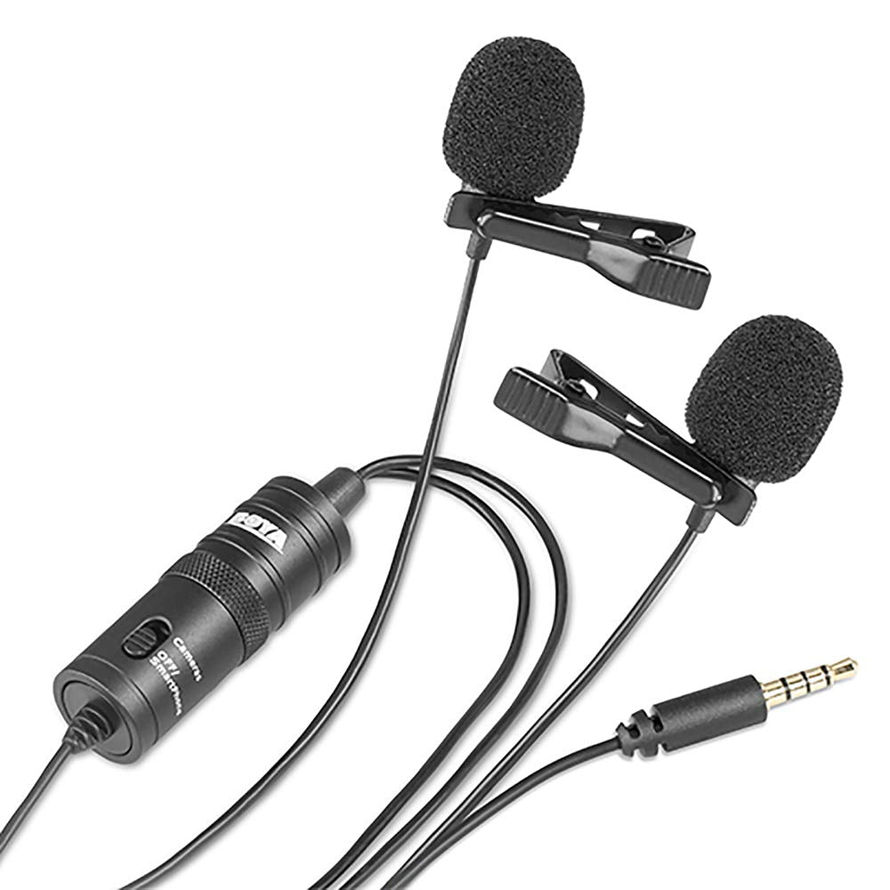 Boya BY-M1DM Dual Lavalier Universal Auxiliary Microphone 13 Ft Long C ...
