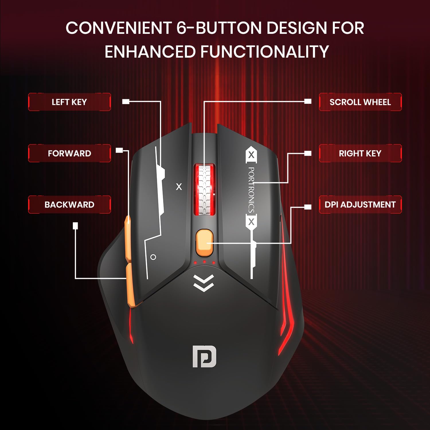 Portronics Vader Max Wireless Rechargeable Mouse, Thumb Support, Bluet ...