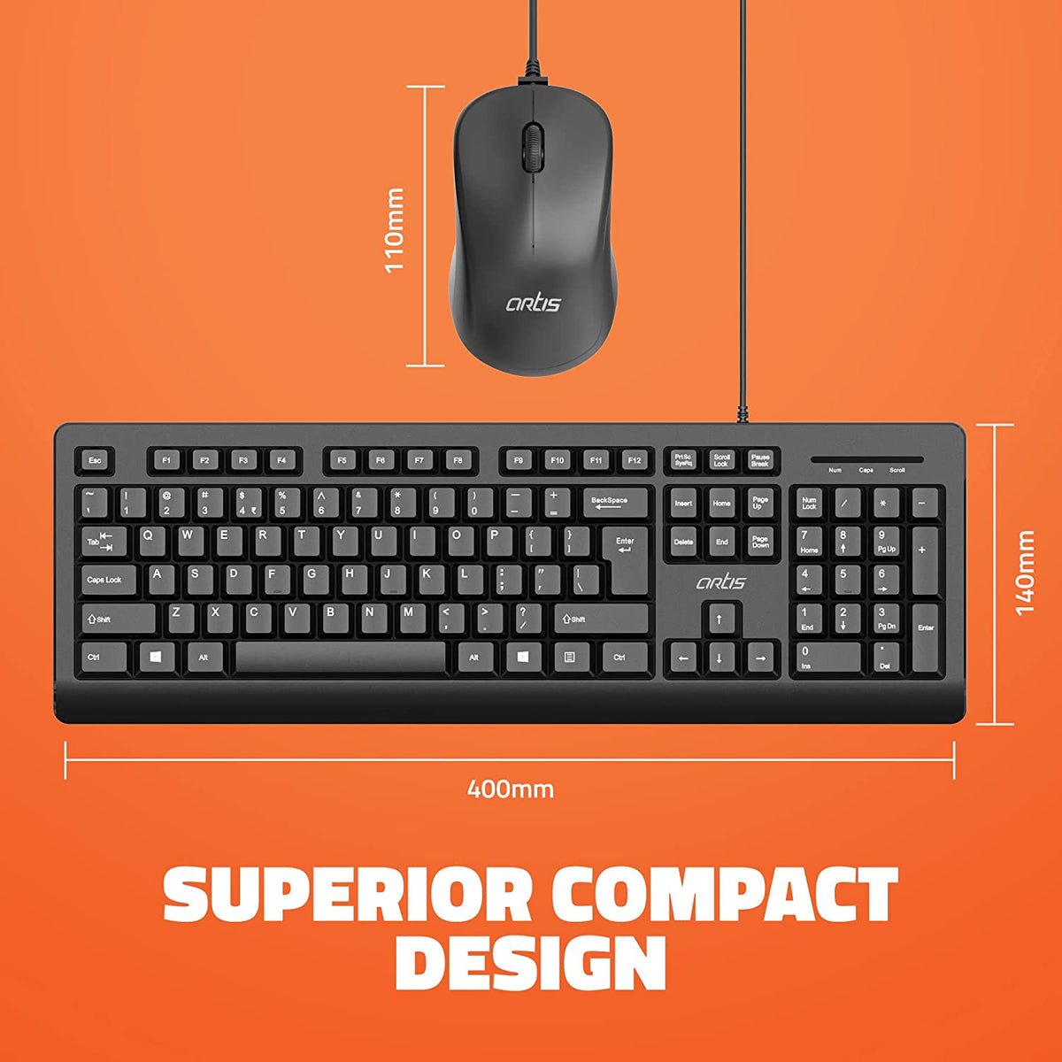 Artis WorkPro 20 USB Wired Keyboard & Mouse Combo Slim Design Matte Su ...